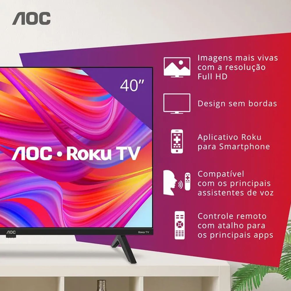 Smart TV 40" AOC Full HD com Roku TV 40S5045